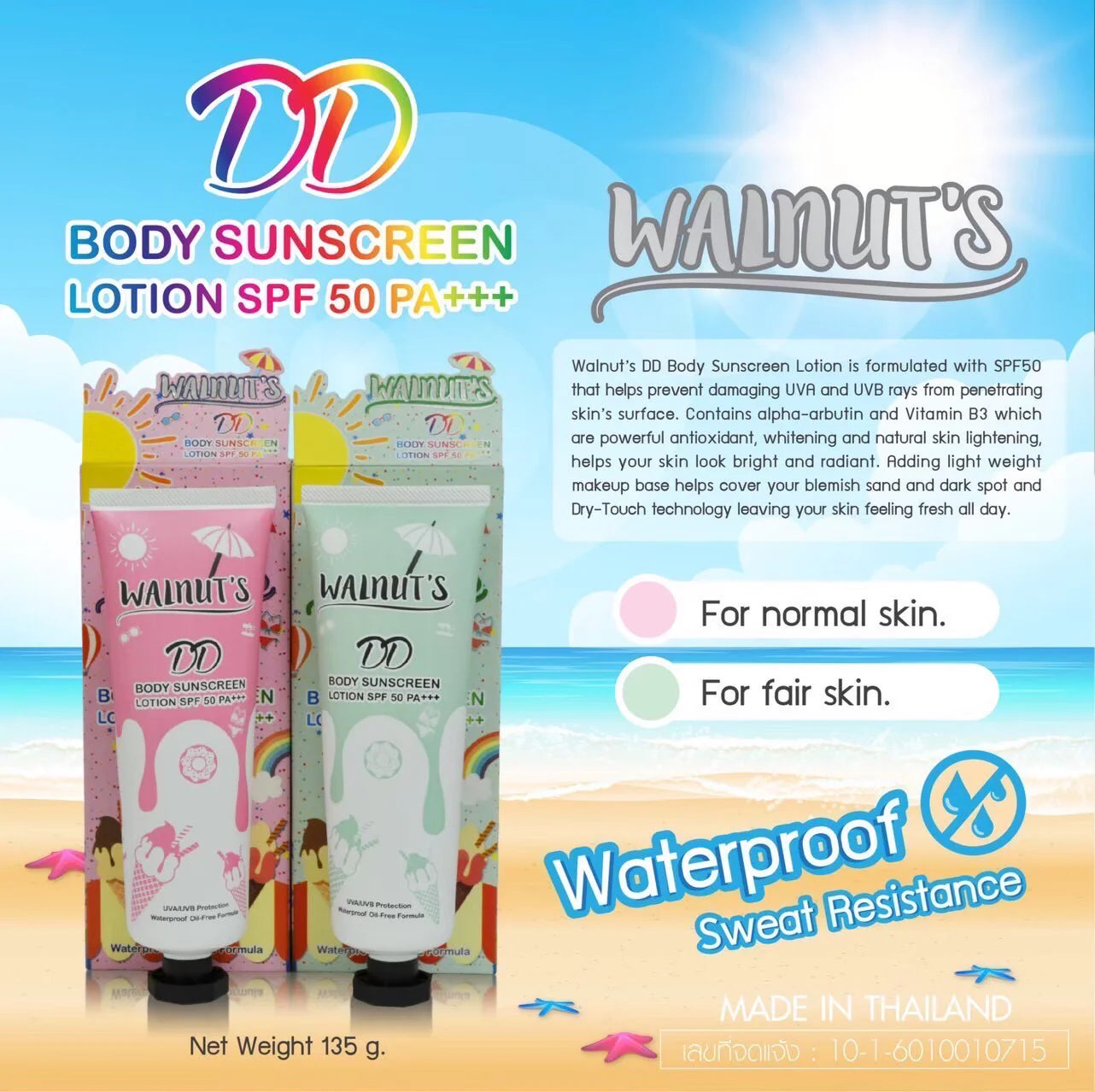Walnut's CC Body Sunscreen Lotion SPF50 200ml - GREEN FOR FAIR SKIN ...